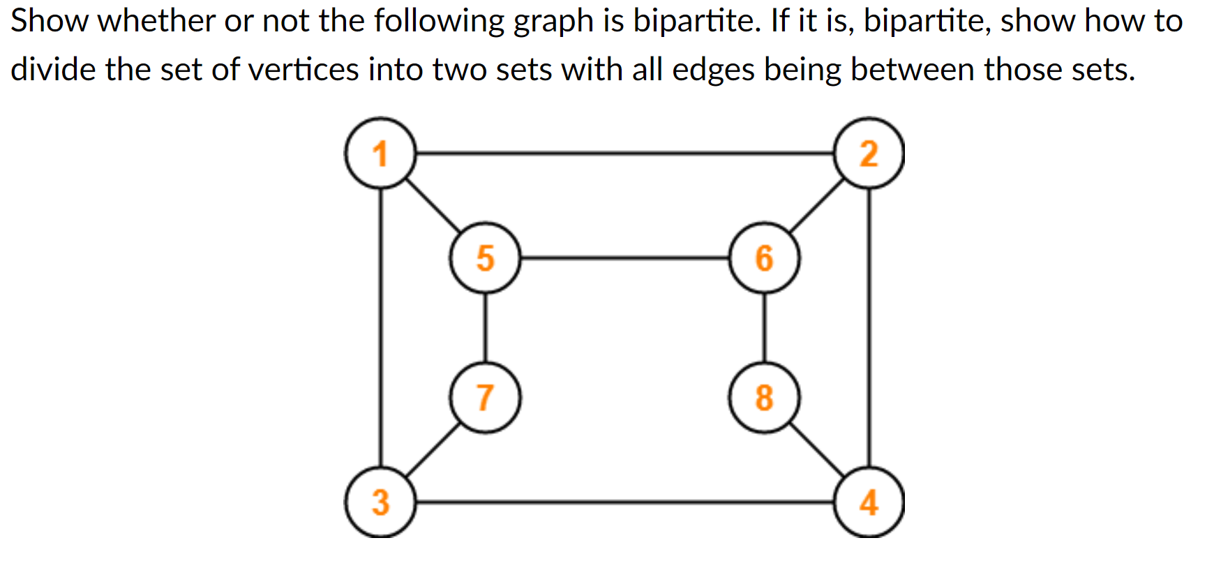 Solved Show whether or not the following graph is bipartite. | Chegg.com