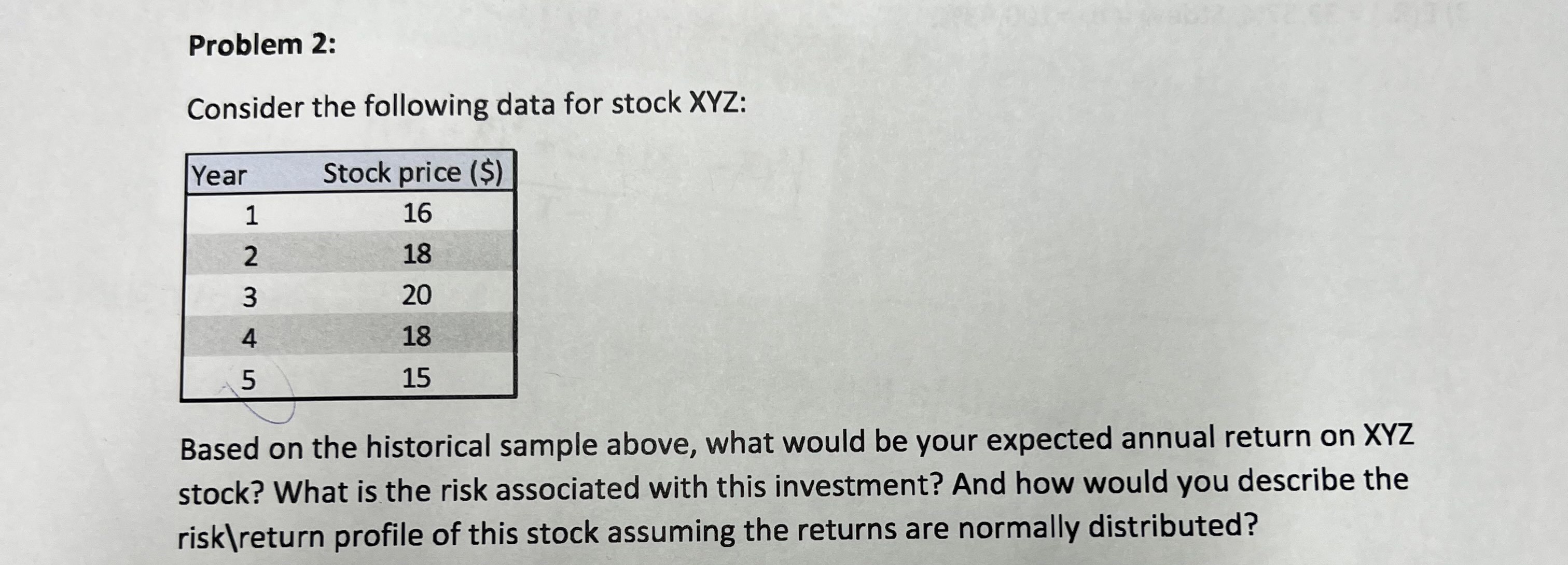 Solved Consider the following data for stock XYZ: Based on | Chegg.com