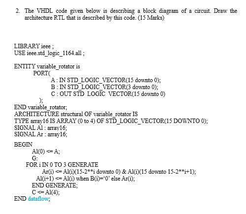 Solved 2. The VHDL code given below is describing a block | Chegg.com