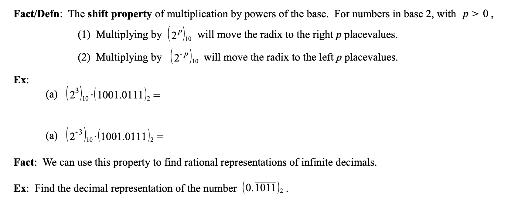 Solved Fact/Defn: The shift property of multiplication by | Chegg.com