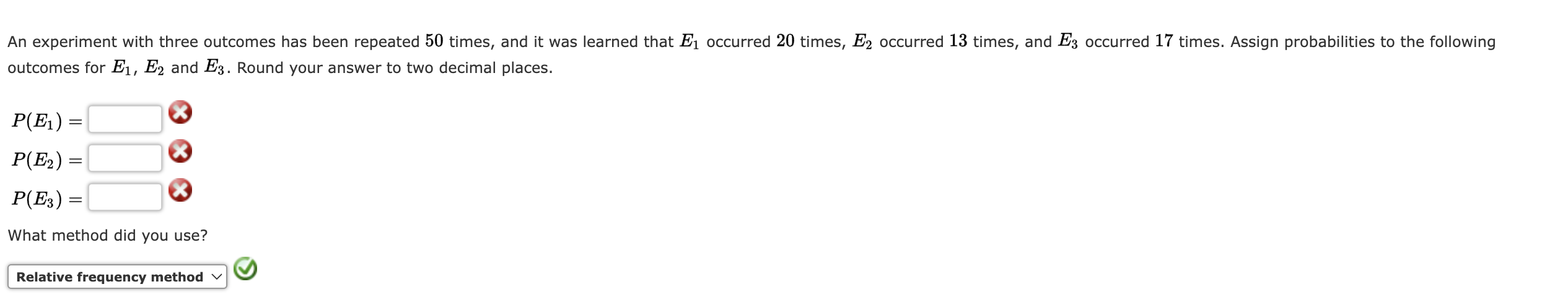 Solved outcomes for E1,E2 and E3. Round your answer to two | Chegg.com