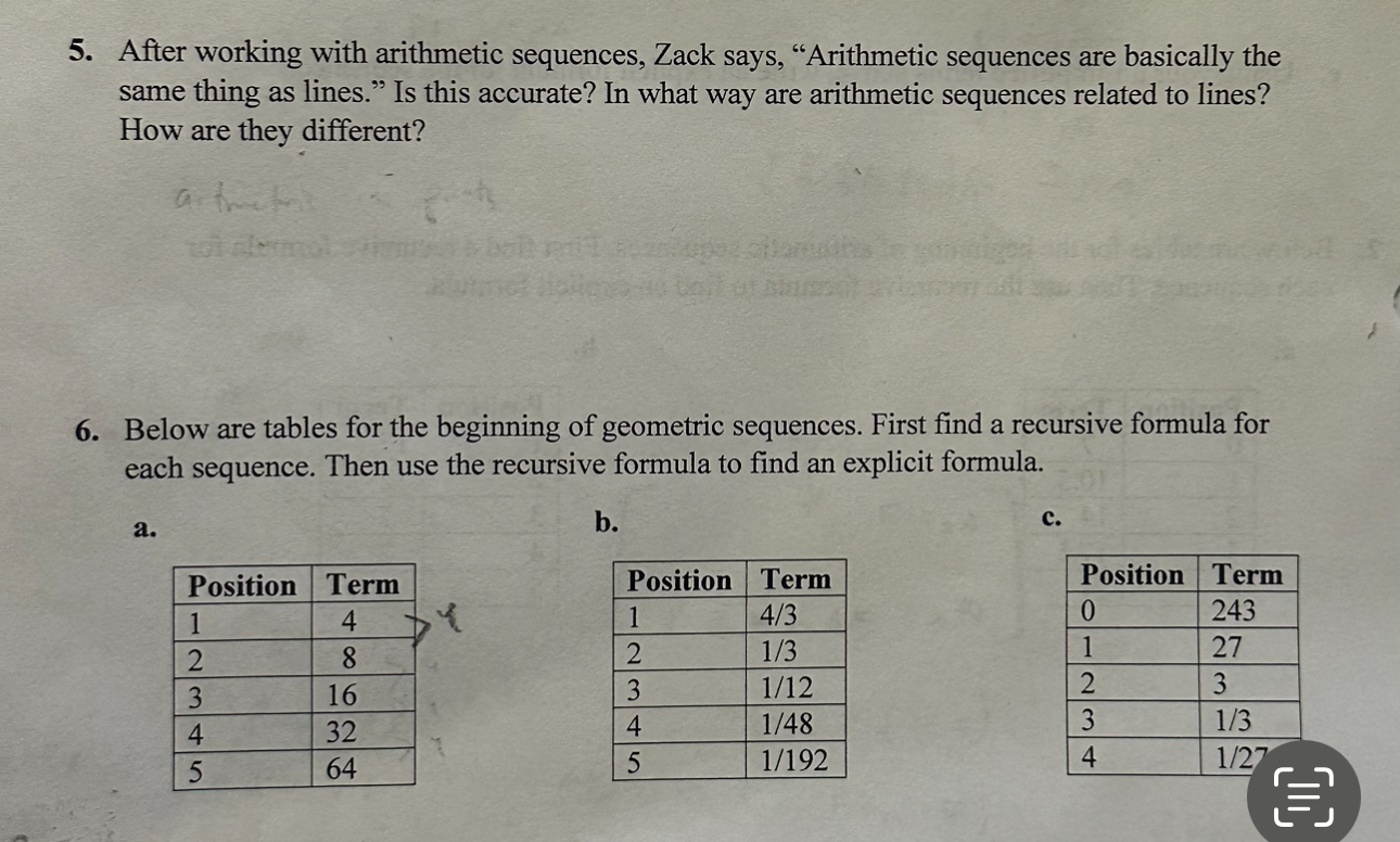 Solved 5. After working with arithmetic sequences, Zack | Chegg.com