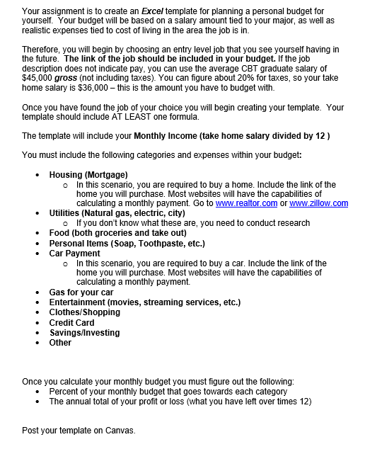 Your assignment is to create an Excel template for | Chegg.com