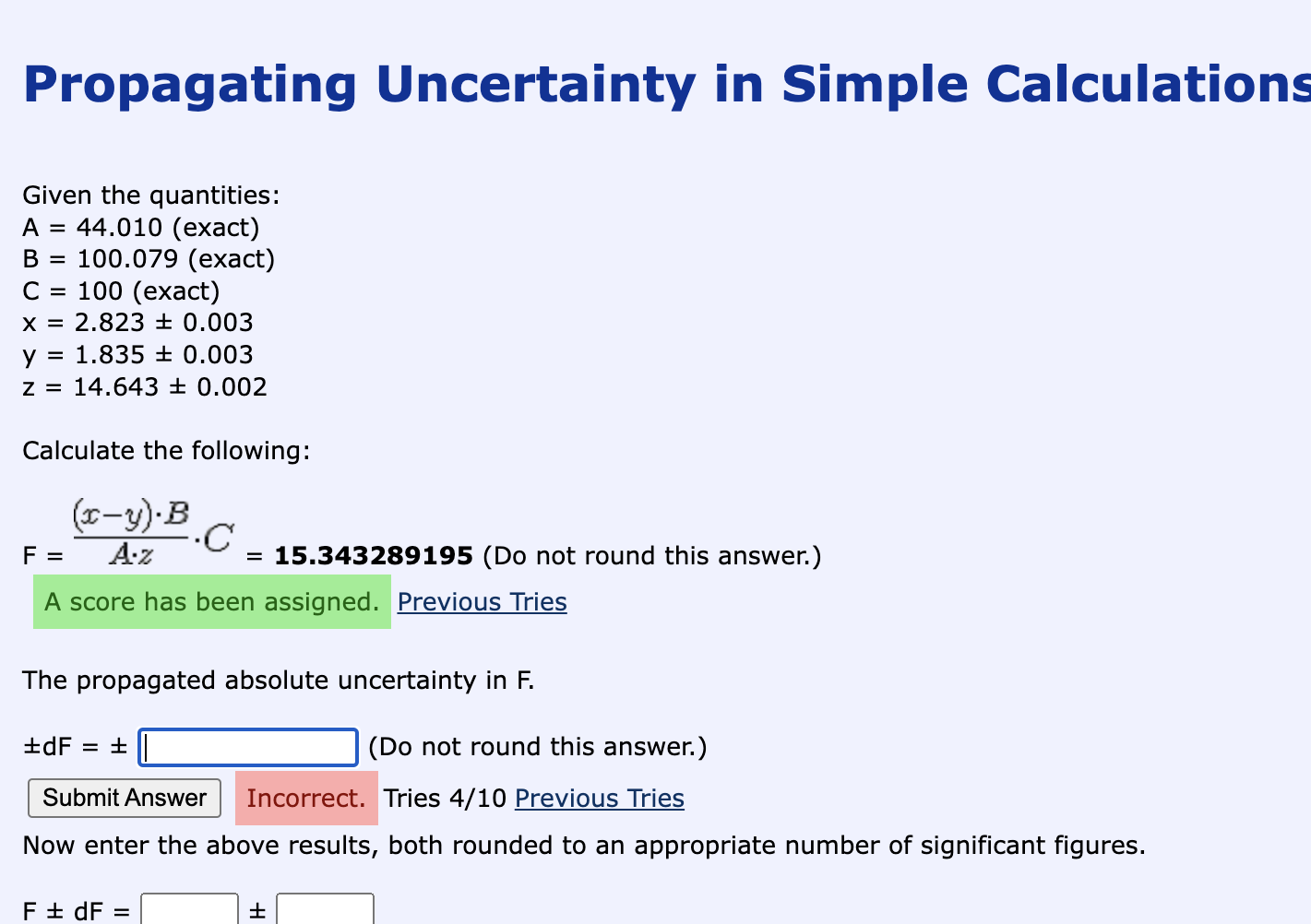 Solved Propagating Uncertainty in Simple Calculations Given | Chegg.com