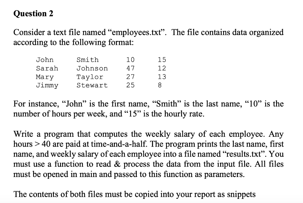 Solved Question 2 Consider A Text File Named