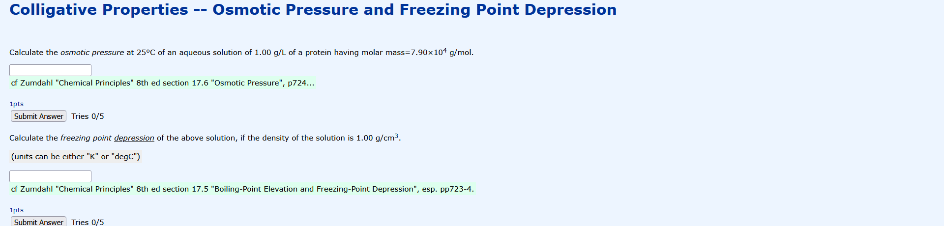 Solved Colligative Properties -- Osmotic Pressure and | Chegg.com