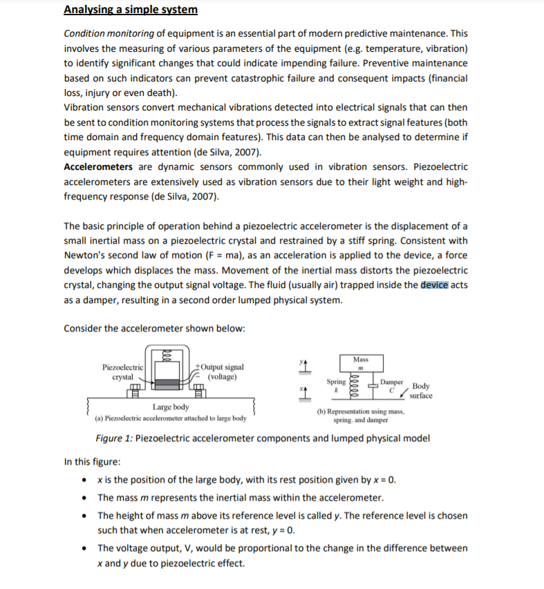 Solved Analysing a simple system Condition monitoring of | Chegg.com