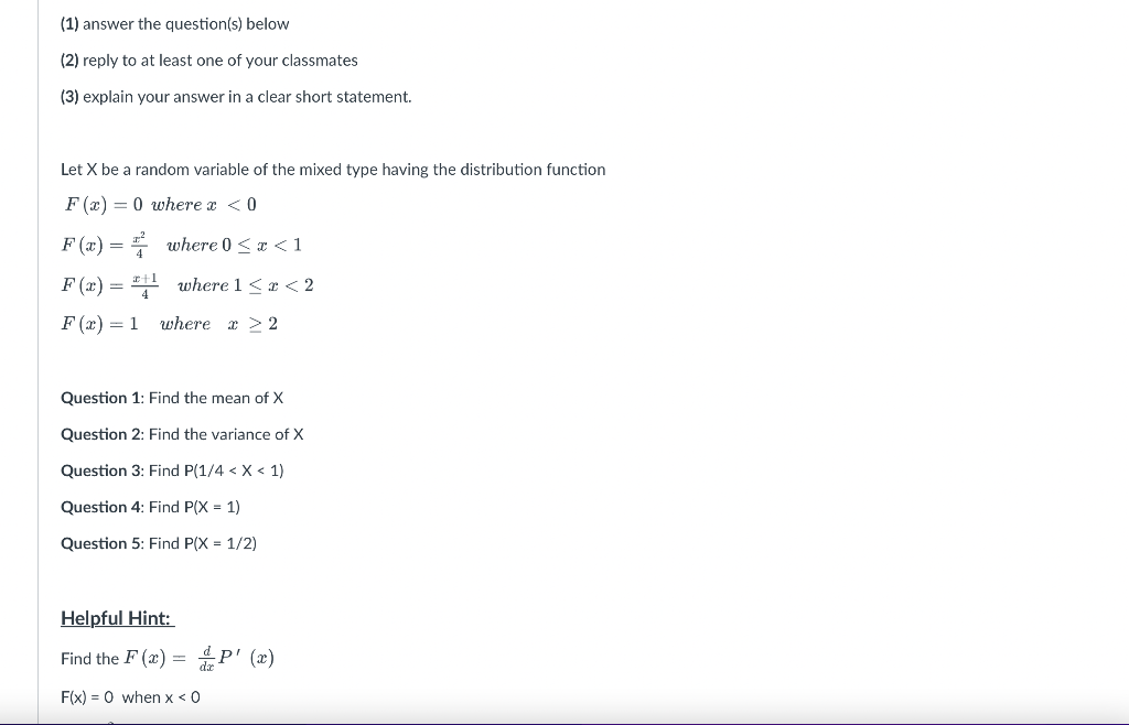 Solved (1) answer the question(s) below (2) reply to at | Chegg.com