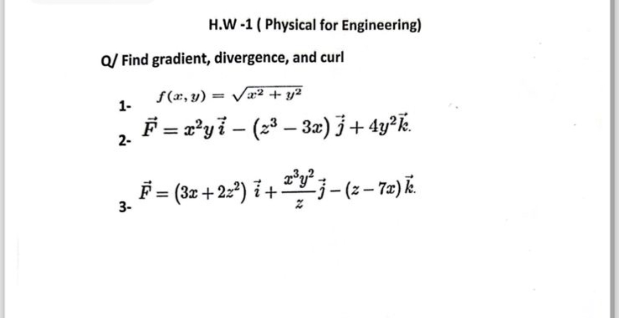 Solved H.W -1 (Physical for Engineering)Q? ﻿Find gradient, | Chegg.com
