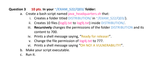 Question 310 pts. In your ∼/ EXAM_S22/Q.03/ folder: | Chegg.com
