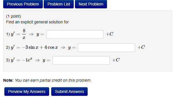 Solved (1 point) Find an explicit general solution for 1) | Chegg.com
