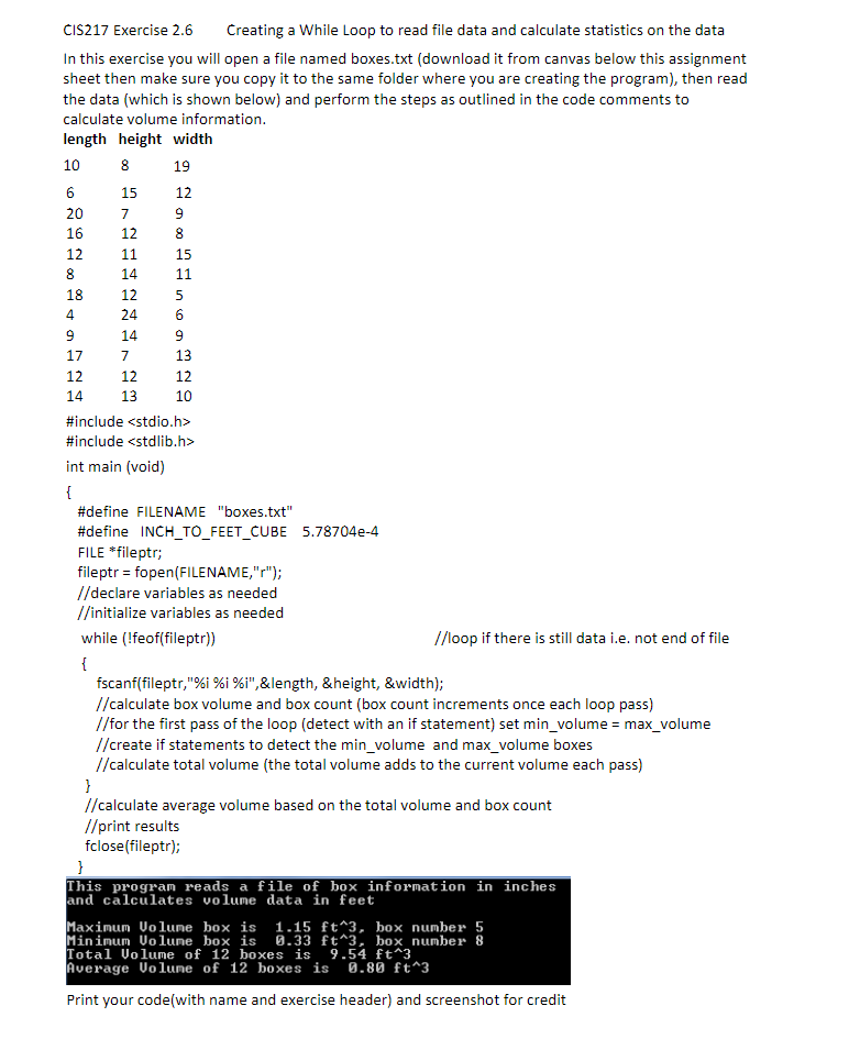 Solved CIS217 Exercise 2.6 Creating a While Loop to read | Chegg.com
