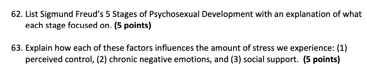 Solved 62. List Sigmund Freud's 5 Stages of Psychosexual | Chegg.com