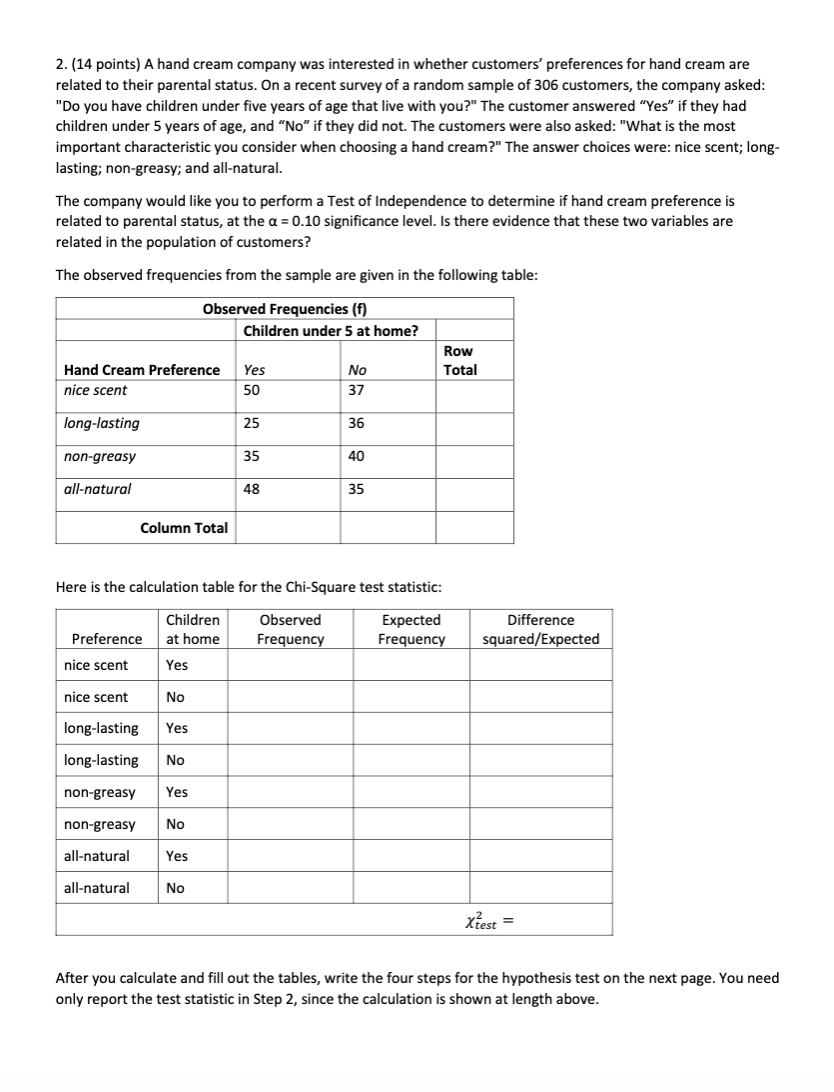 Solved For each problem, show at minimum: 1) The null and | Chegg.com