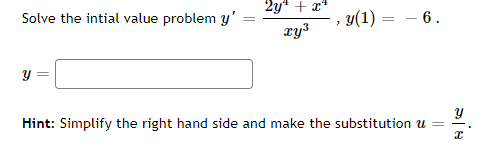 Solved Solve the intial value problem y' = 2y" + r xy3 y(1) | Chegg.com
