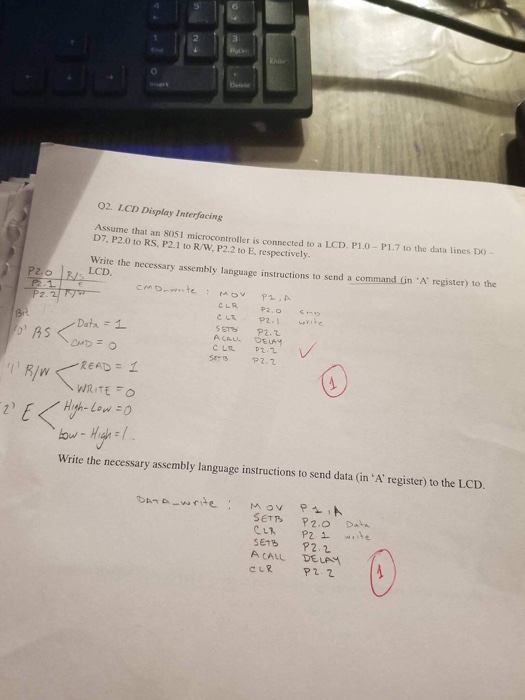 Solved 0 02. LCD Display Interfacing an 8051 microcontroller | Chegg.com