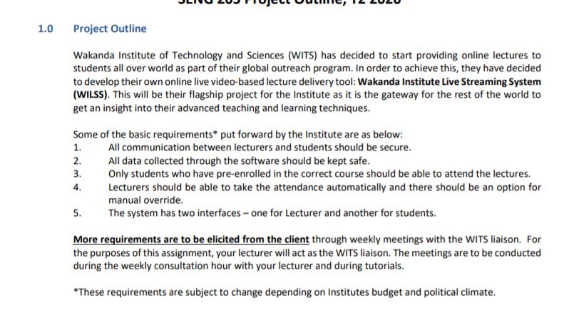 Solved 1.0 Project Outline Wakanda Institute of Technology | Chegg.com
