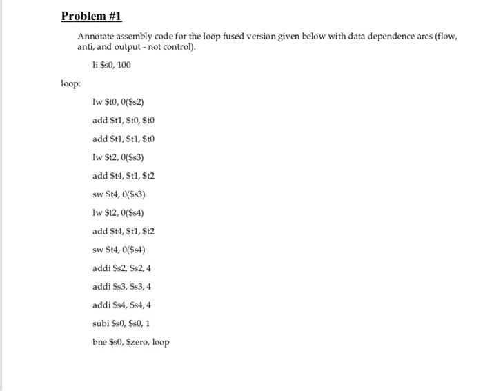 Solved Problem #1 Annotate assembly code for the loop fused | Chegg.com