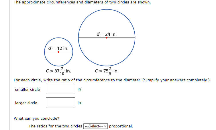 Solved The approximate circumferences and diameters of two | Chegg.com