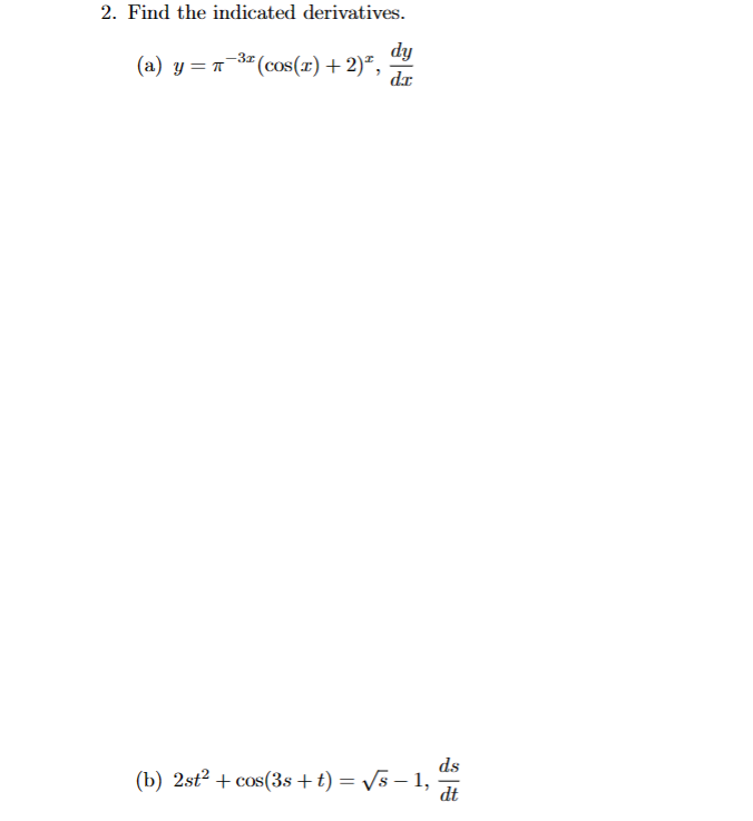 Solved 2. Find the indicated derivatives. (a) | Chegg.com