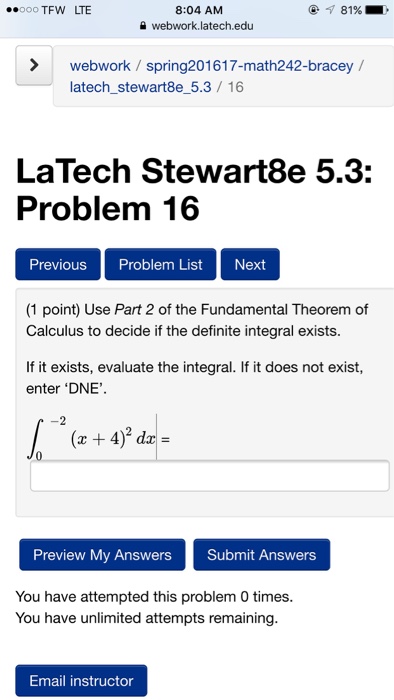 Solved TFW LTE 8:04 AM 81% webwork latech.edu webwork spring | Chegg.com