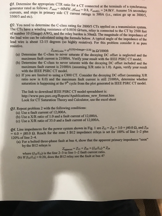 Solved 01. Determine the appropriate CTR ratio for a CT | Chegg.com