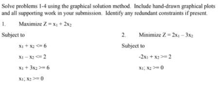 Solved Solve problems 1-4 using the graphical solution | Chegg.com