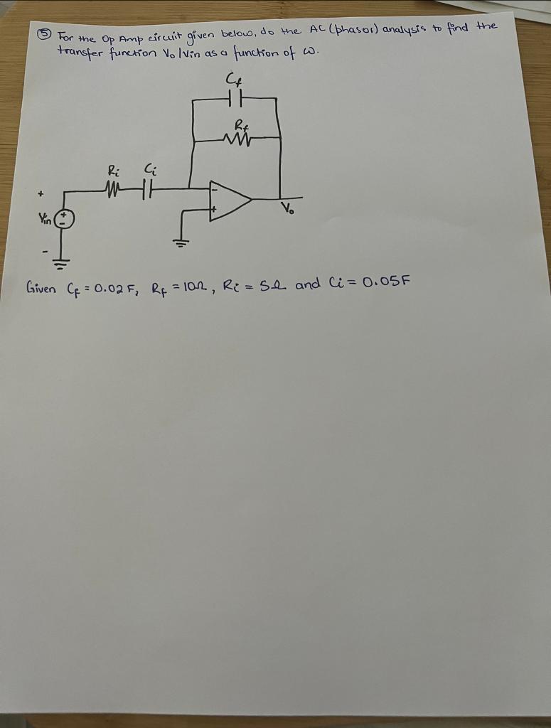 Solved (5) For the op Amp circuit given below, do the AC | Chegg.com