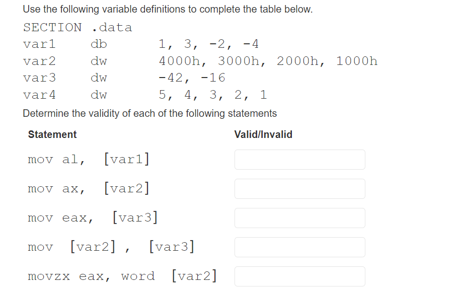 Solved Use the following variable definitions to complete | Chegg.com