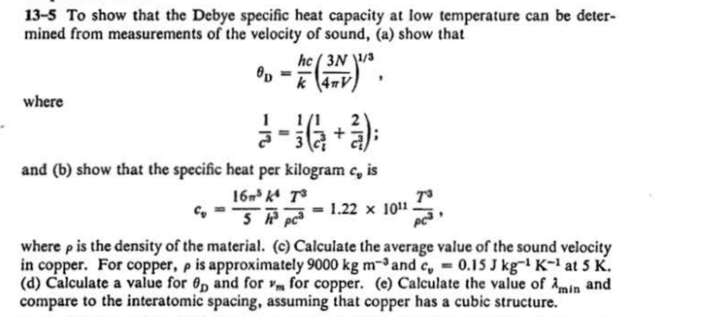13-5 To show that the Debye specific heat capacity at | Chegg.com
