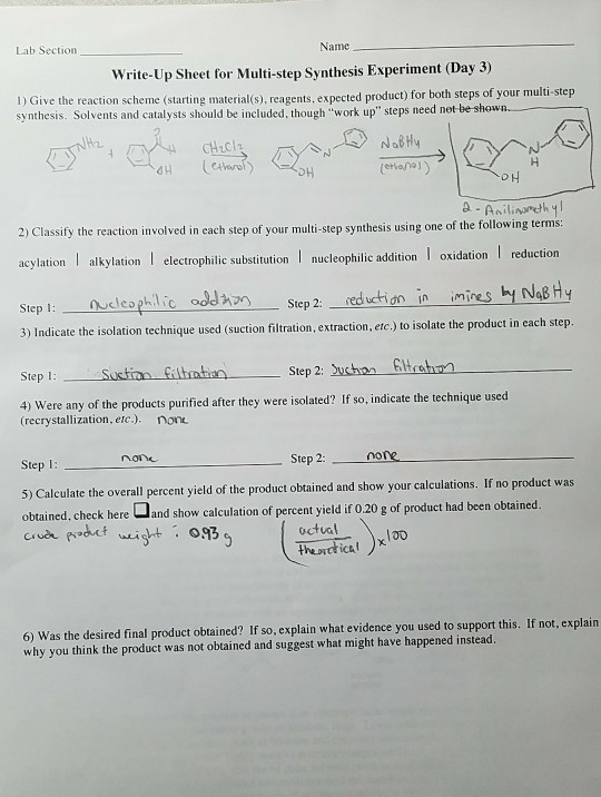 Lab Section Name Write-Up Sheet for Multi-step | Chegg.com