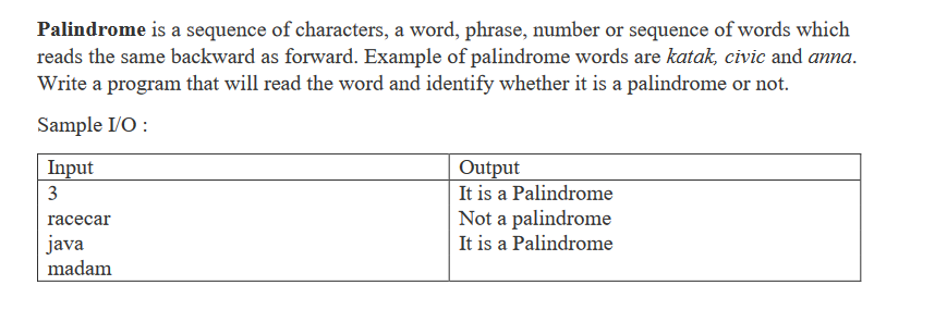 Solved Palindrome Is A Sequence Of Characters A Word