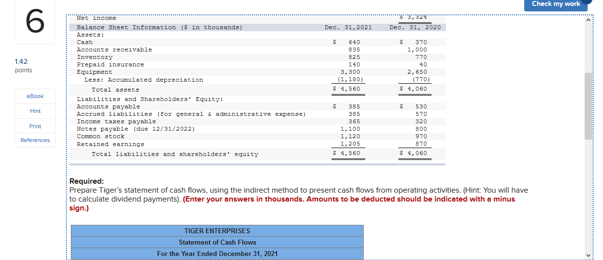 Solved Check my work Exercise 4-20 (Algo) Statement of cash | Chegg.com