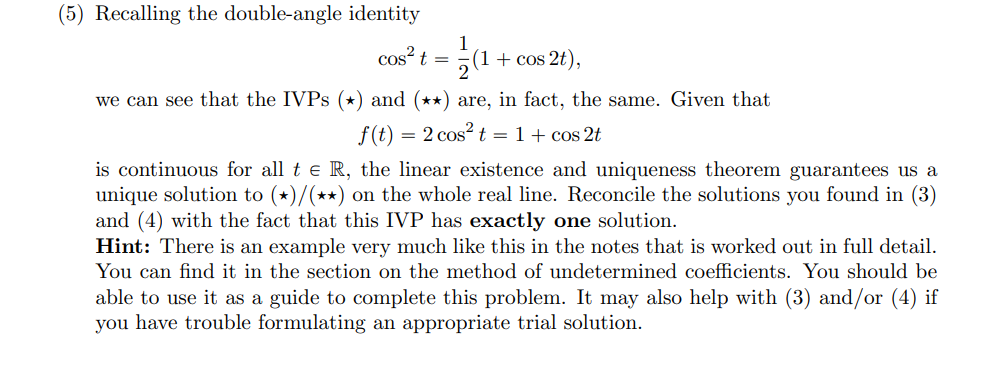 Solved (5) Recalling the double-angle identity | Chegg.com