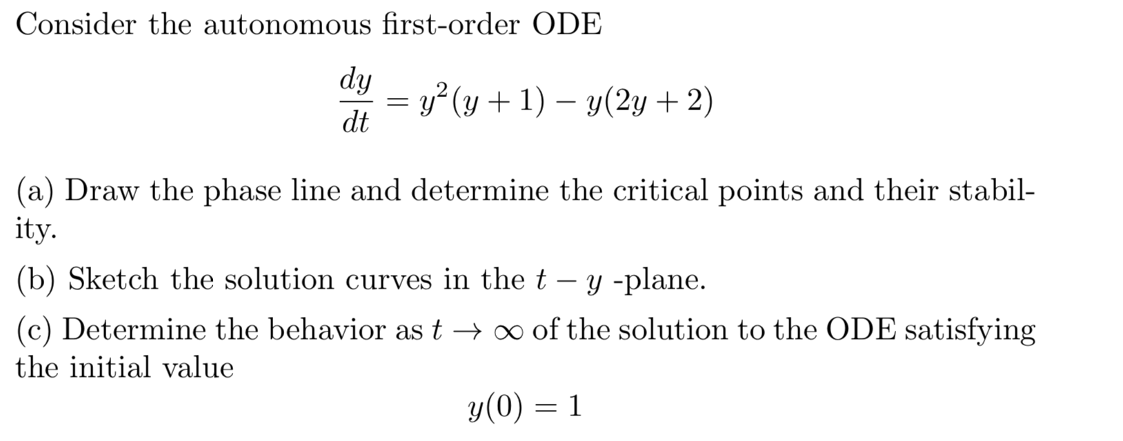 Solved Consider the autonomous first-order ODE a = 4y?(y+1) | Chegg.com