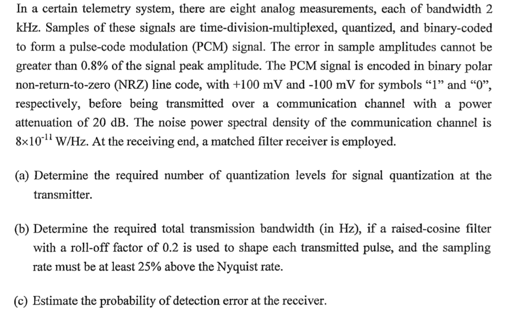 In a certain telemetry system, there are eight analog | Chegg.com