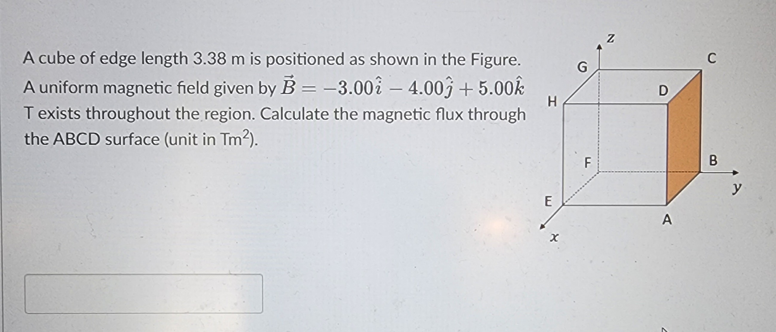 Solved A cube of edge length 3.38 m is positioned as shown | Chegg.com