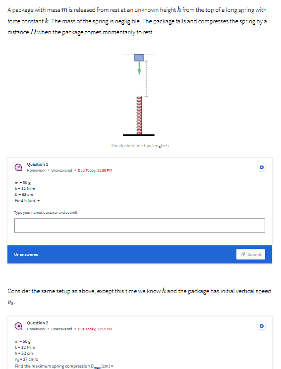 Solved A package with mass m is released from rest at an | Chegg.com