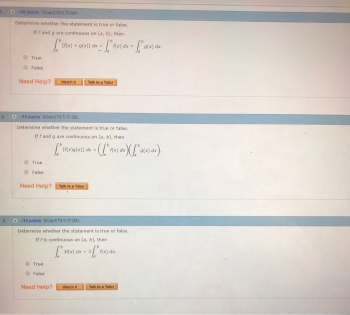 Solved 10 points SCakETS 5 TF 001 Determine whether the | Chegg.com