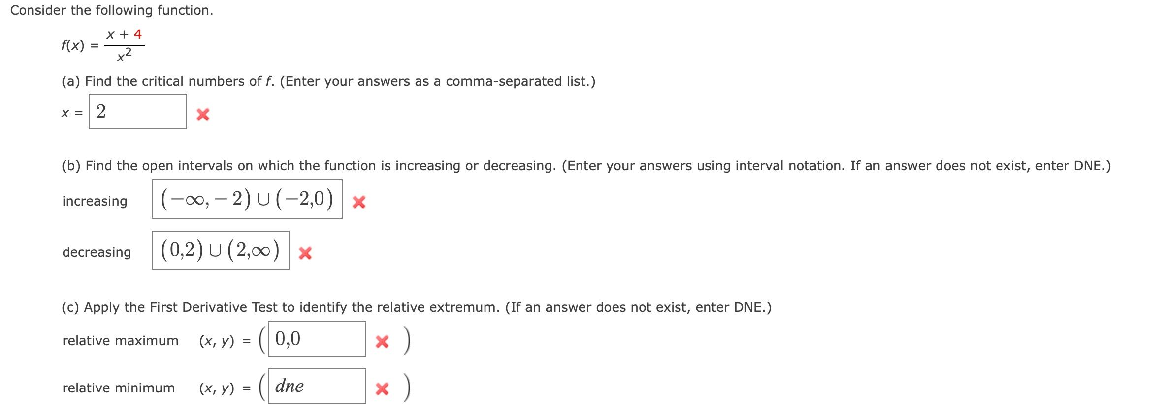 Solved Consider the following function. f(x)=x2x+4 (a) Find | Chegg.com