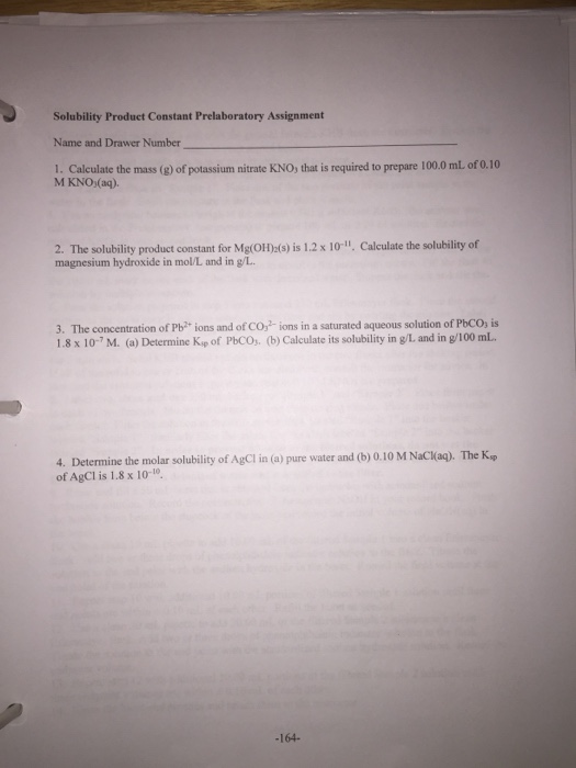 Solved EXPERIMENT 24: SOLUBILITY PRODUCT CONSTANT | Chegg.com