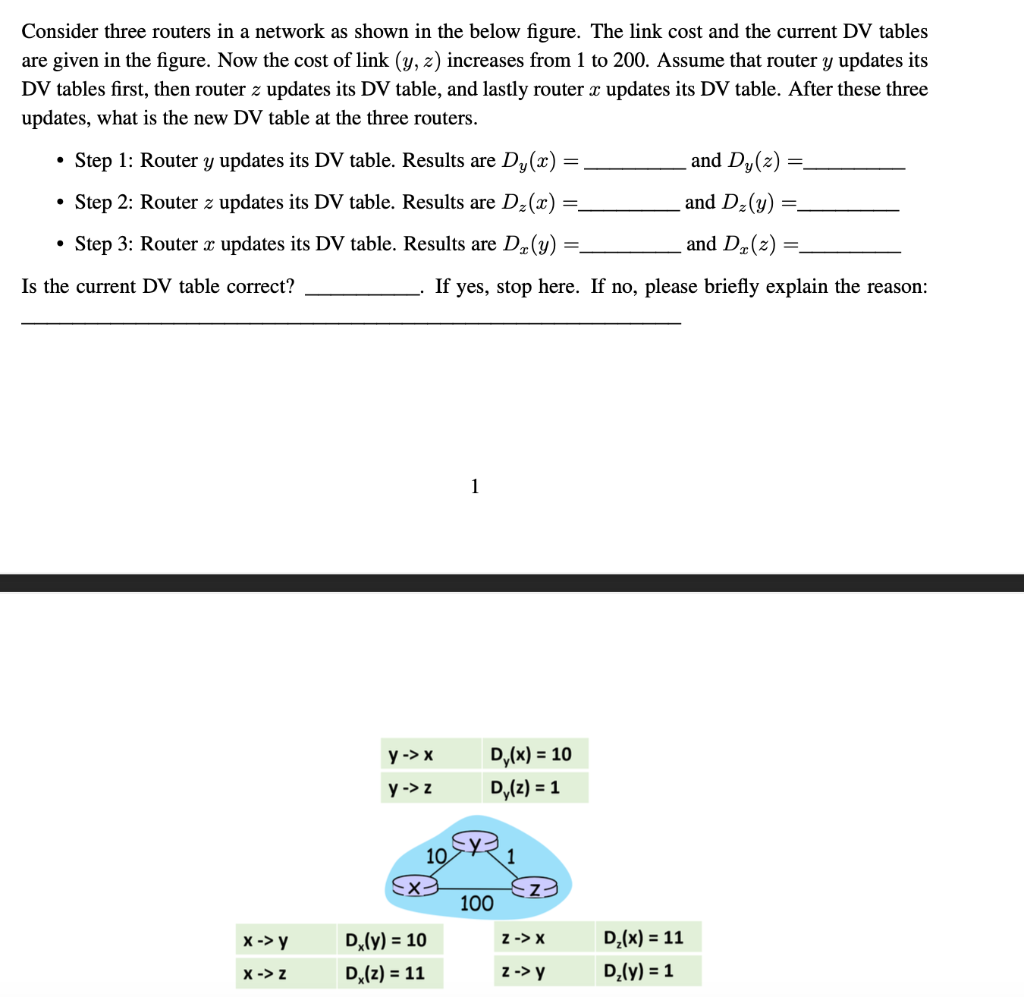 Solved Consider three routers in a network as shown in the | Chegg.com