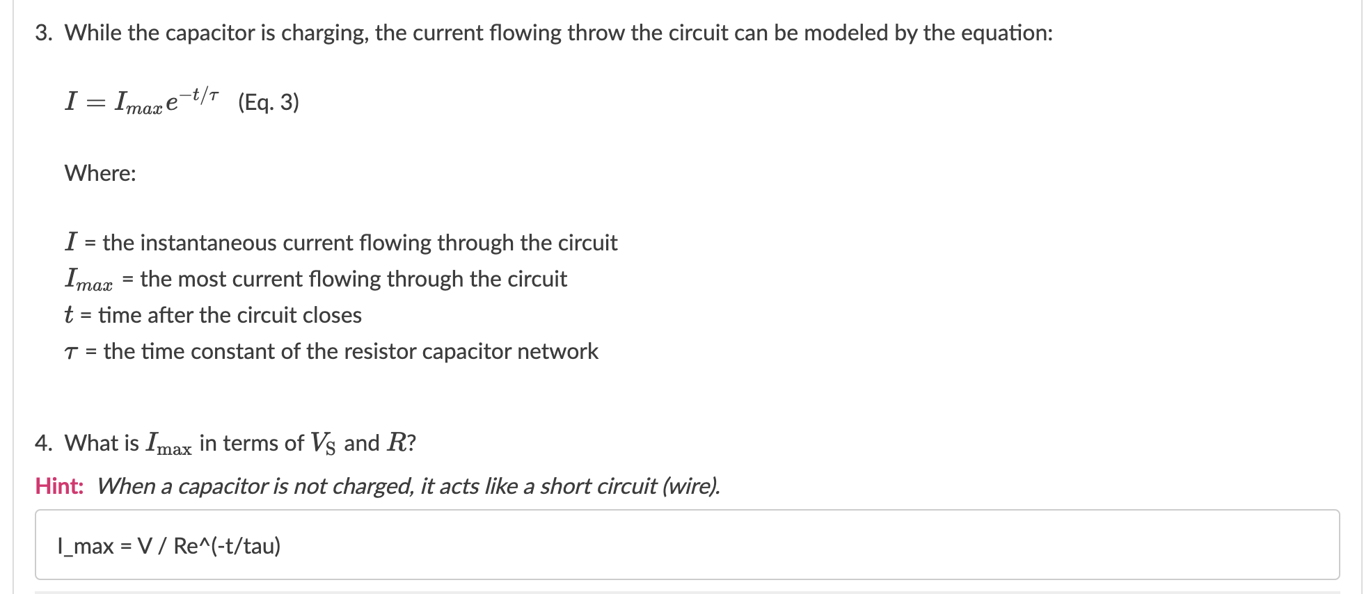 Solved 1.) What is ﻿I_max ﻿ in terms of ﻿V_s ﻿ and ﻿R﻿? | Chegg.com