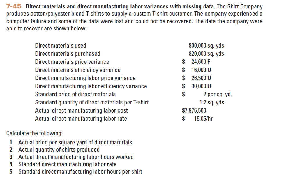 Solved 7-45 Direct materials and direct manufacturing labor | Chegg.com