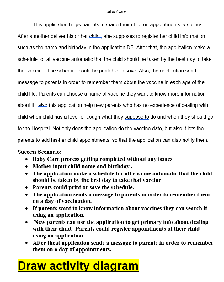 Solved Baby Care This application helps parents manage their | Chegg.com