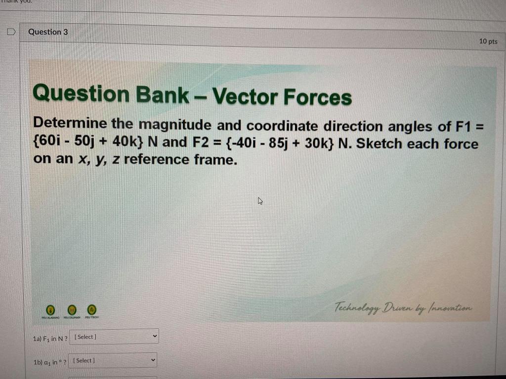 Solved Question 3 10 pts Question Bank - Vector Forces | Chegg.com