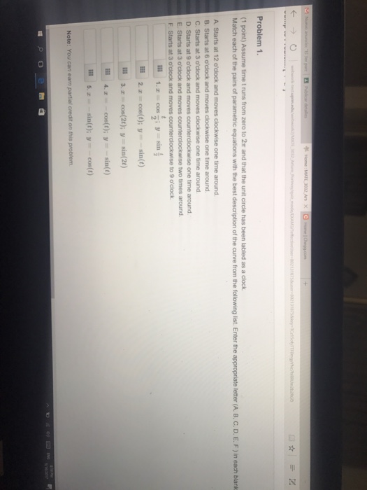 Solved Assume time t runs from zero to 2pi and that the unit | Chegg.com