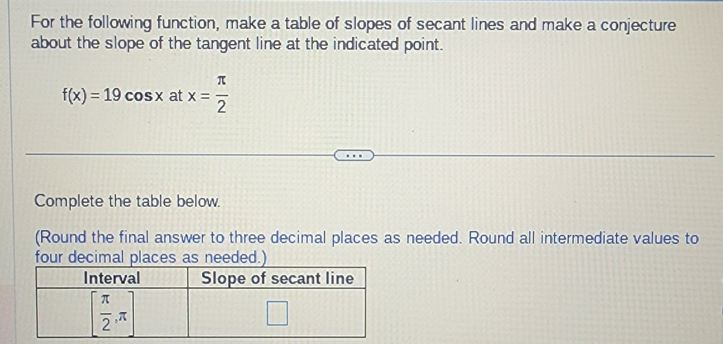 Solved For the following function, make a table of slopes of | Chegg.com