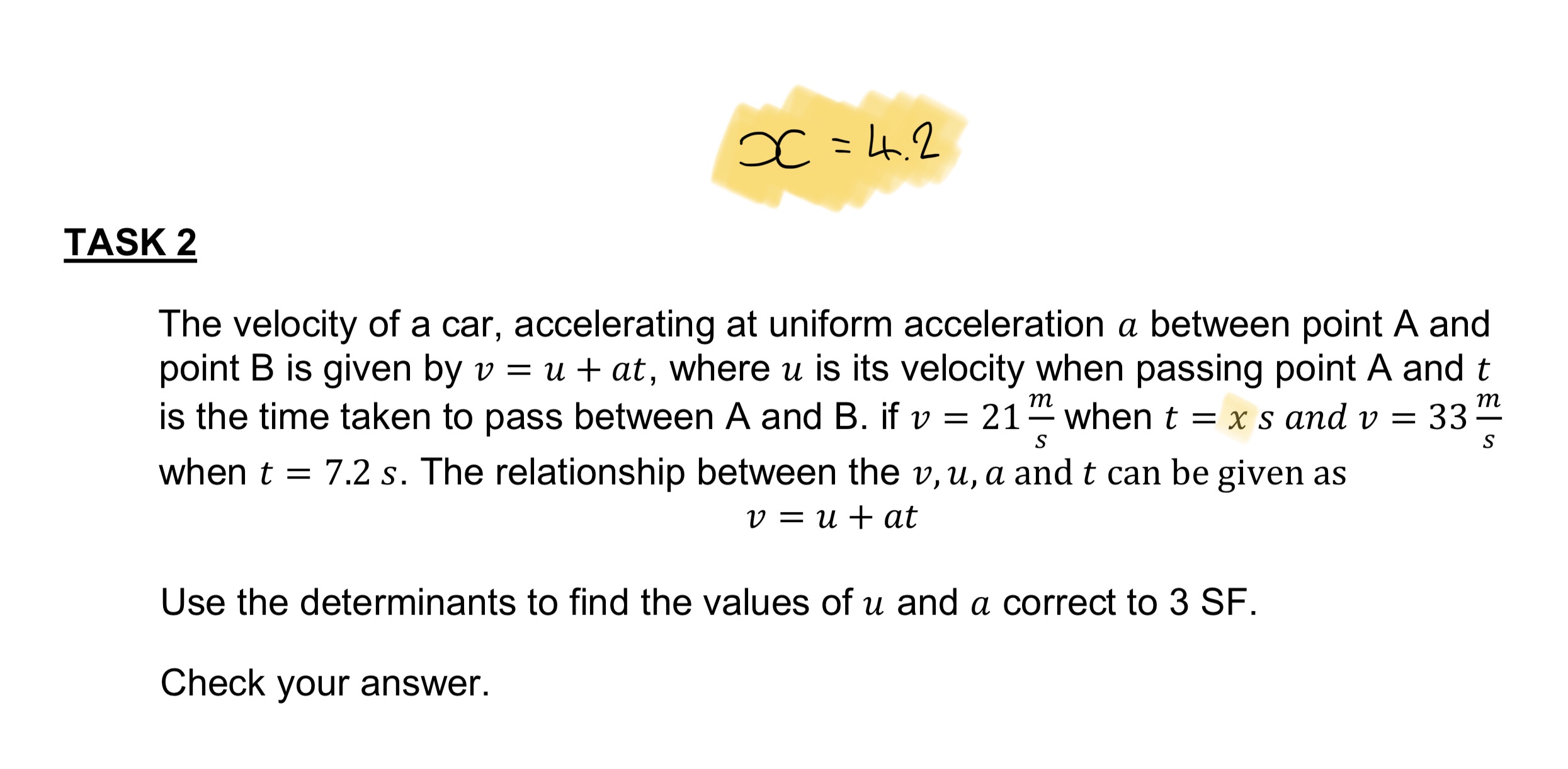 Solved The velocity of a car, accelerating at uniform | Chegg.com