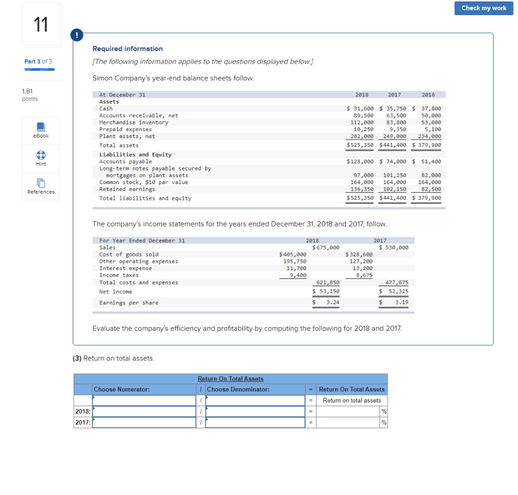 Solved Check my wc Part 1 of 3 Required information (The | Chegg.com